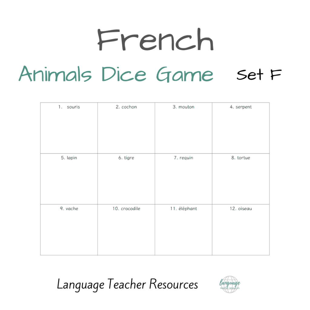 French Animals Dice Game Set F - Language Teacher Resources