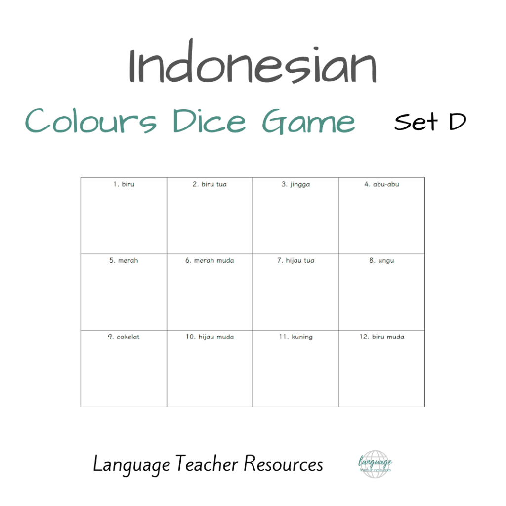 Indonesian Colours Dice Game Set D - Language Teacher Resources